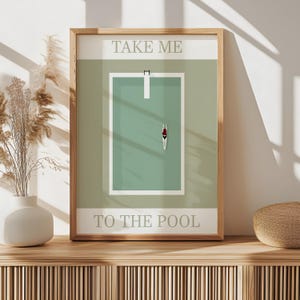 Girl Floating in Pool | Retro Green Swimming Pool Art | Cute Summer ...