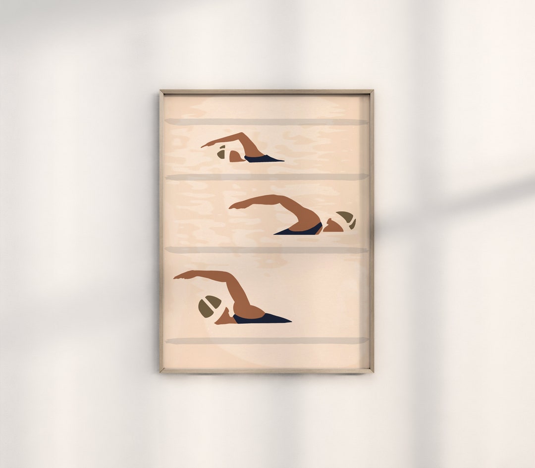 Tiny Swimmers Art Swimming Pool Print Summer Poster Minimalist Wall Art ...