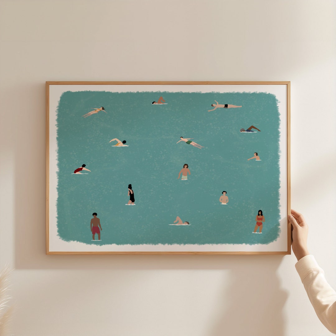 Tiny People Swimming in Pool Art | Swimming Pool Print | Summer Poster ...