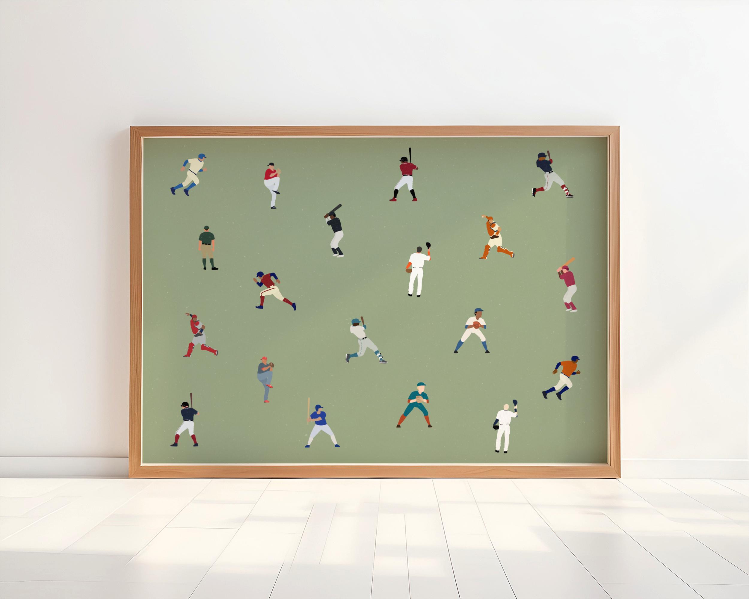 Tiny Baseball Players Print | Minimalist People Art Gift for Baseball ...