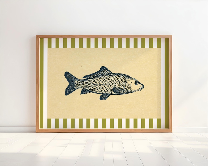 Vintage Fish Print | Antique Unique Wall Art Animal Poster | Horizontal ...
