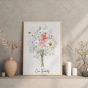 Birth Flower Family Bouquet Personalized Watercolor Birth Flower Print ...