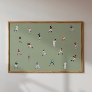 Tiny Baseball Players Print | Minimalist People Art Gift for Baseball ...