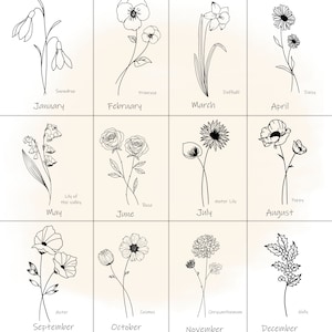 Minimalist Birth Flower Art Family Birth Flower Art Individual Birth ...