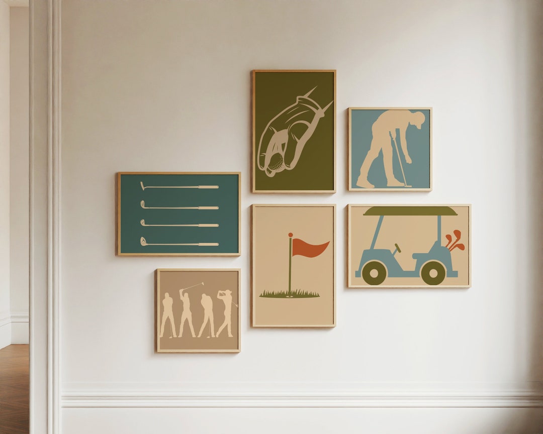 Set of 6 Retro Golf Prints | Office Wall Art | Golfing Posters | Gift ...