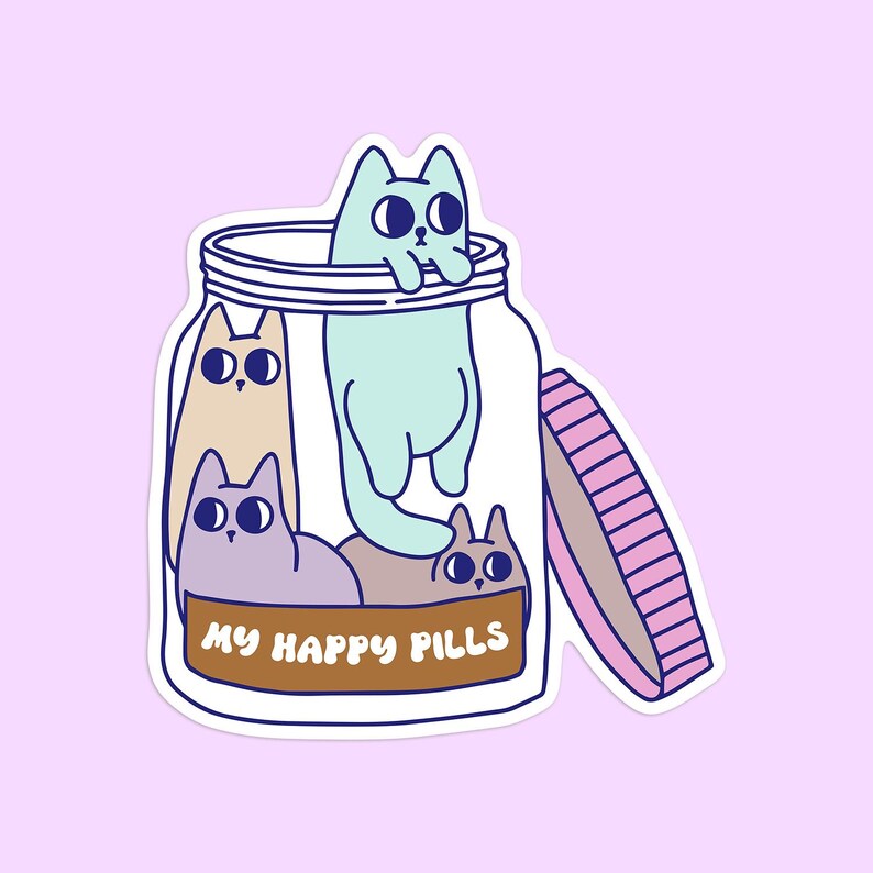 My Happy Pills Cat Vinyl Sticker or Magnet | Matte, Glitter ...