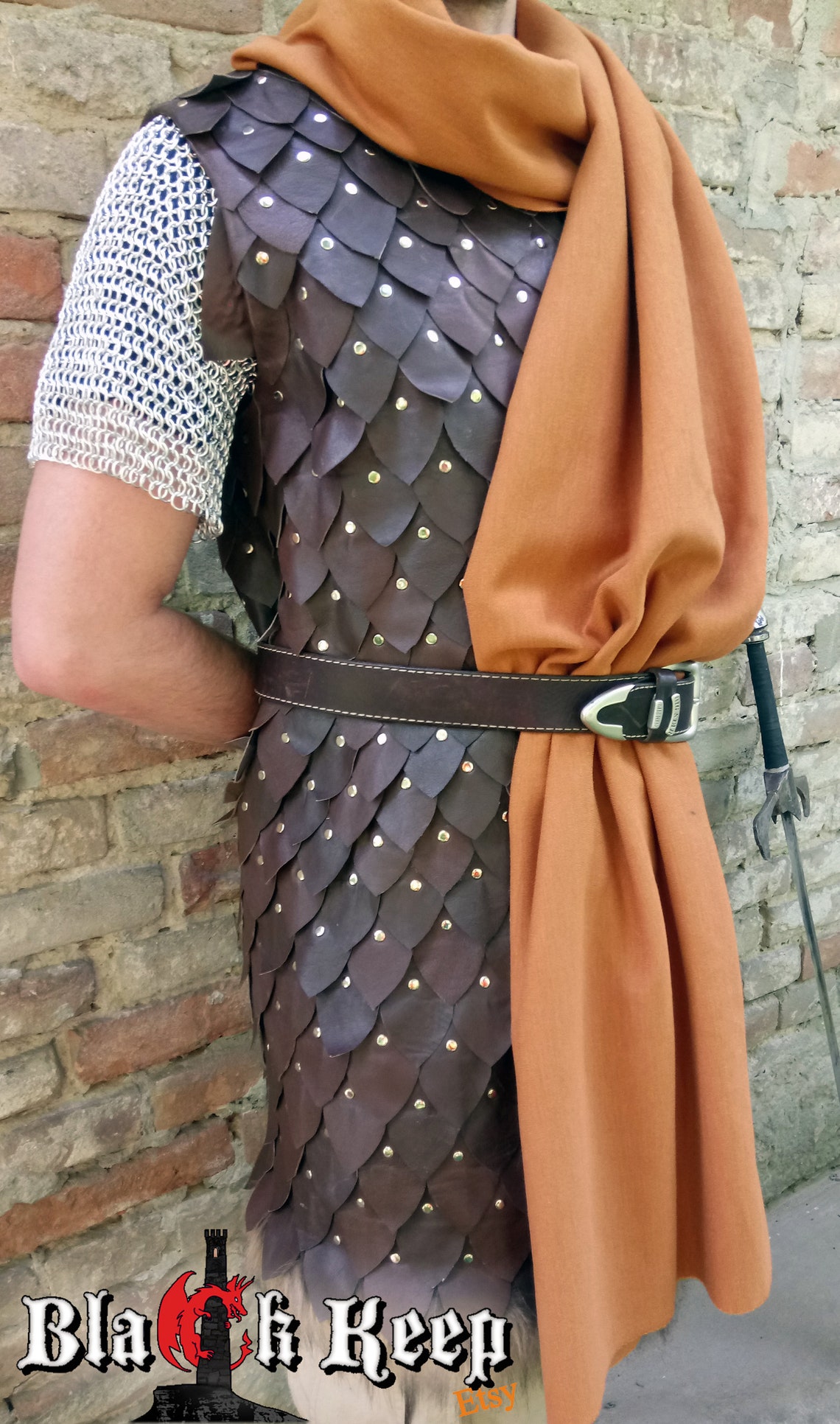 Leather scale coat with chainmail sleeves Skyrim Guards armor | Etsy