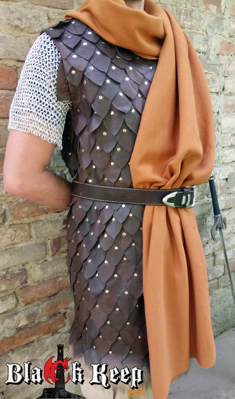 Leather scale coat with chainmail sleeves Skyrim Guards armor | Etsy