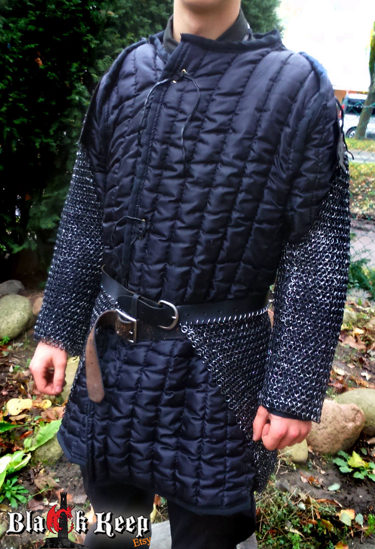 Black leather scale chestplate with pauldrons chainmail and | Etsy