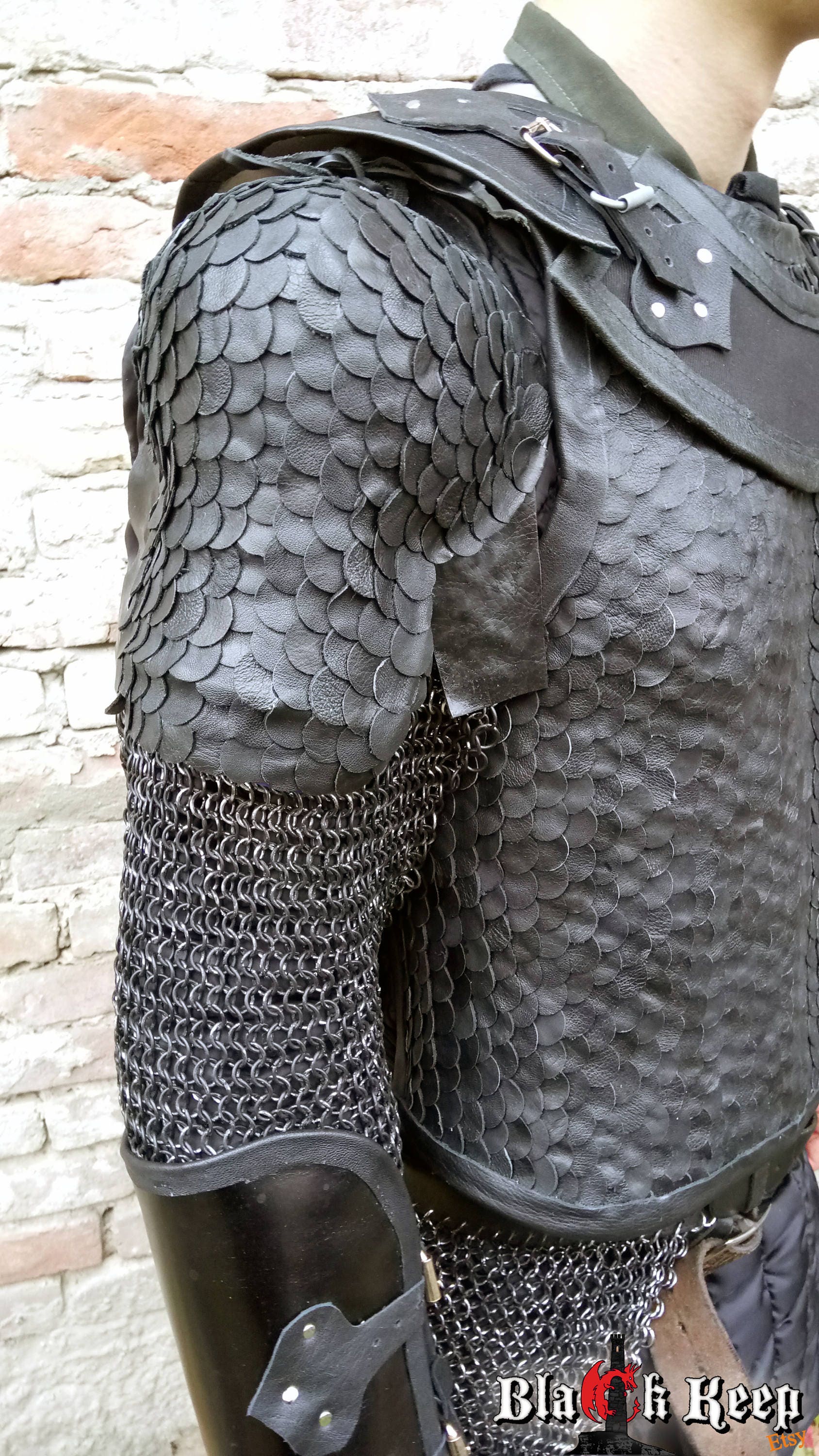 Black leather scale chestplate with pauldrons chainmail and | Etsy