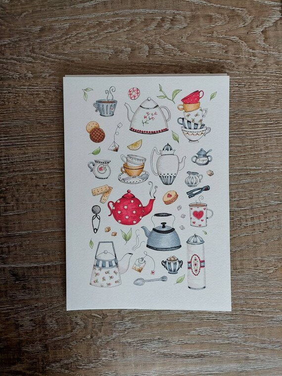 Tea Poster Teapots and Teacups Original Artwork or Art Print - Etsy