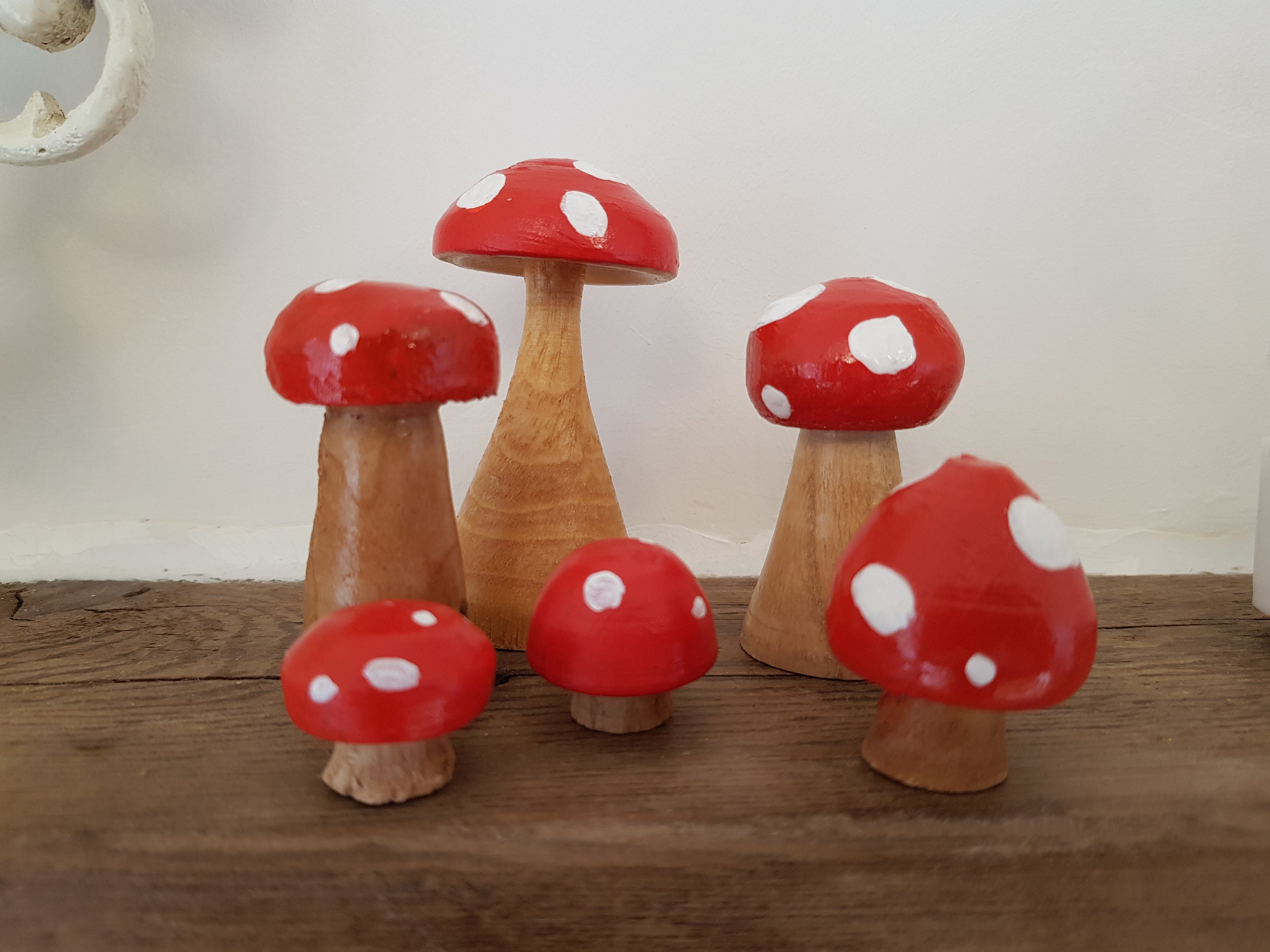 Wooden Toadstool or Mushrooms Set of 5 * Peg Doll Accessories * Table ...