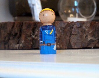 Multicultural Construction Worker Peg Doll Person Set of 3 / Wooden ...