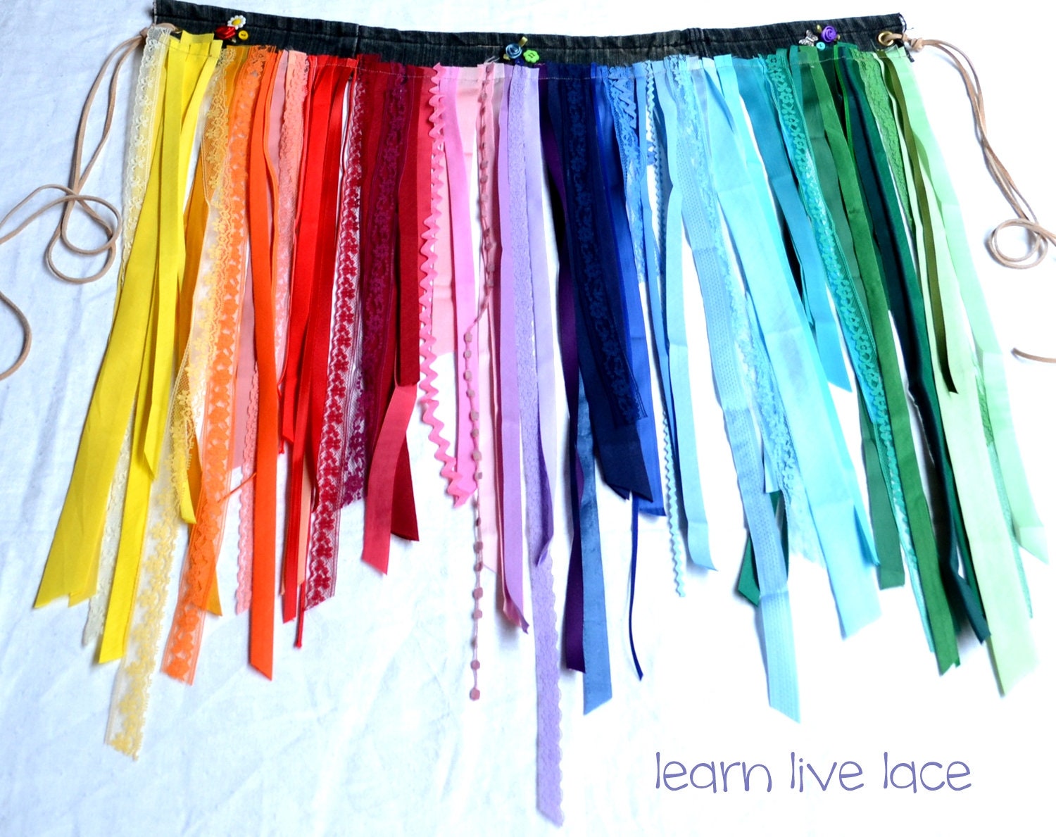 Rainbow Ribbon and Lace Denim Wrap Festival Belt - Etsy