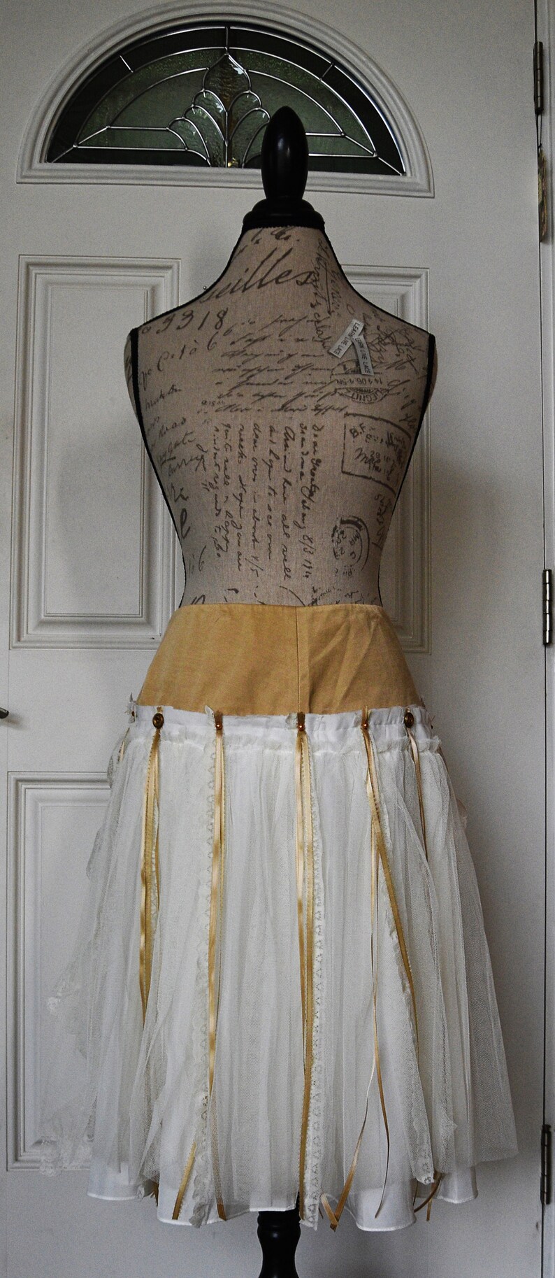 Spiegel Golden Tan, off White Netting, Lace, Ribbon & Pearls, Skirt ...