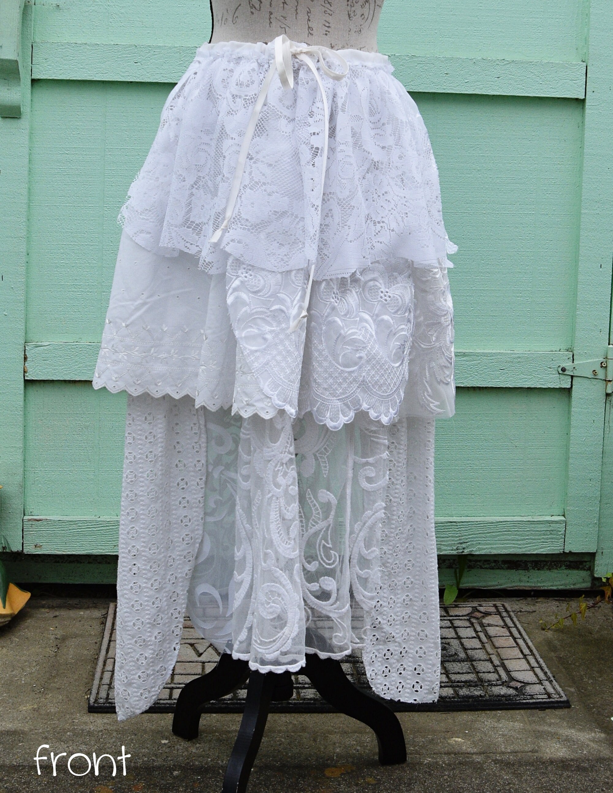 Off White and White Lace, Drawstring Layered Skirt, Great for a Wedding ...