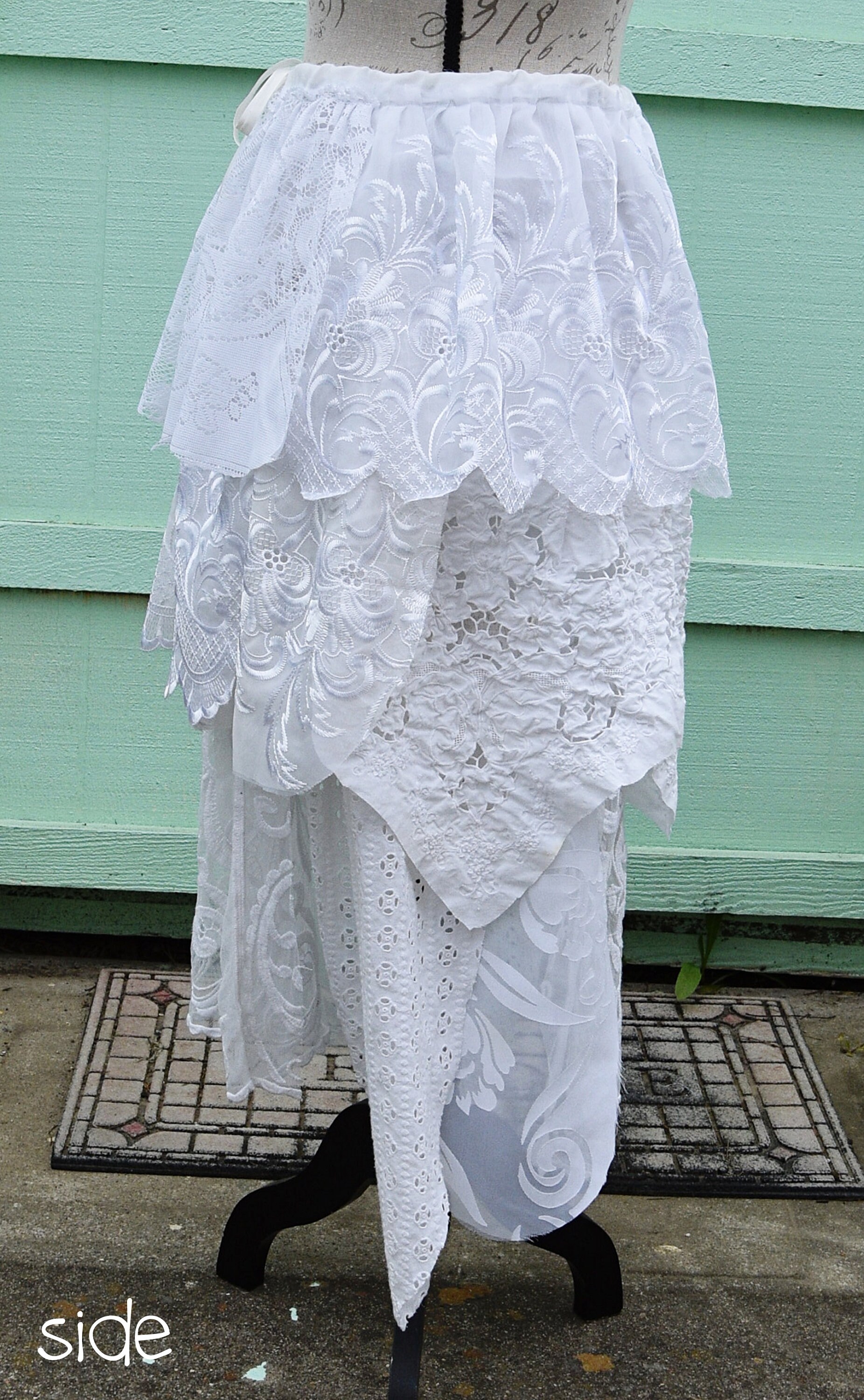 Off White and White Lace, Drawstring Layered Skirt, Great for a Wedding ...