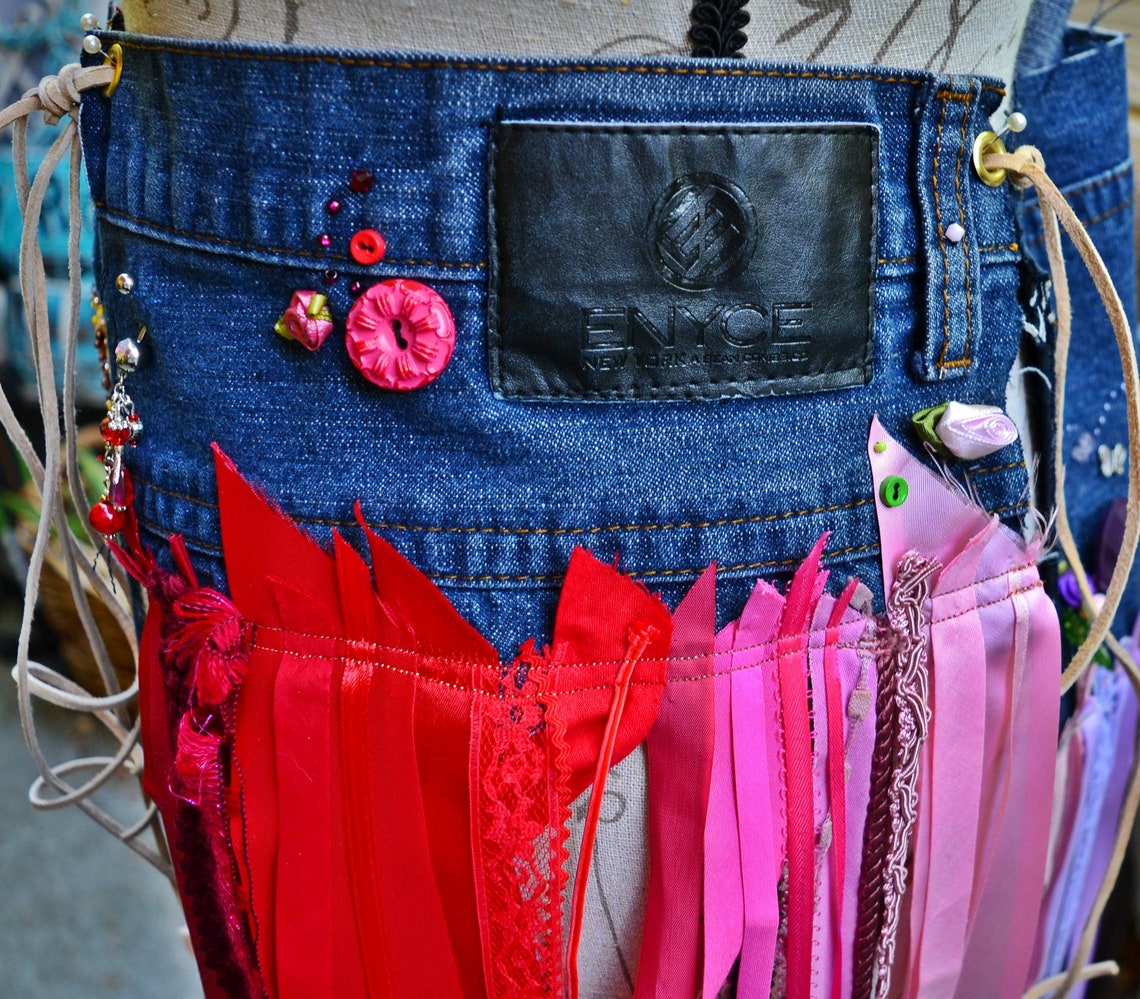 Rainbow Ribbon Denim Wrap Festival, Event Belt - Etsy