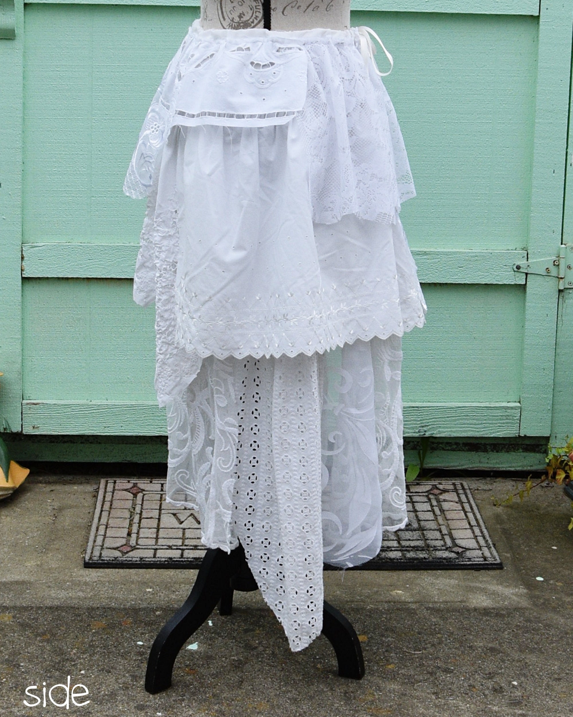 Off White and White Lace, Drawstring Layered Skirt, Great for a Wedding ...