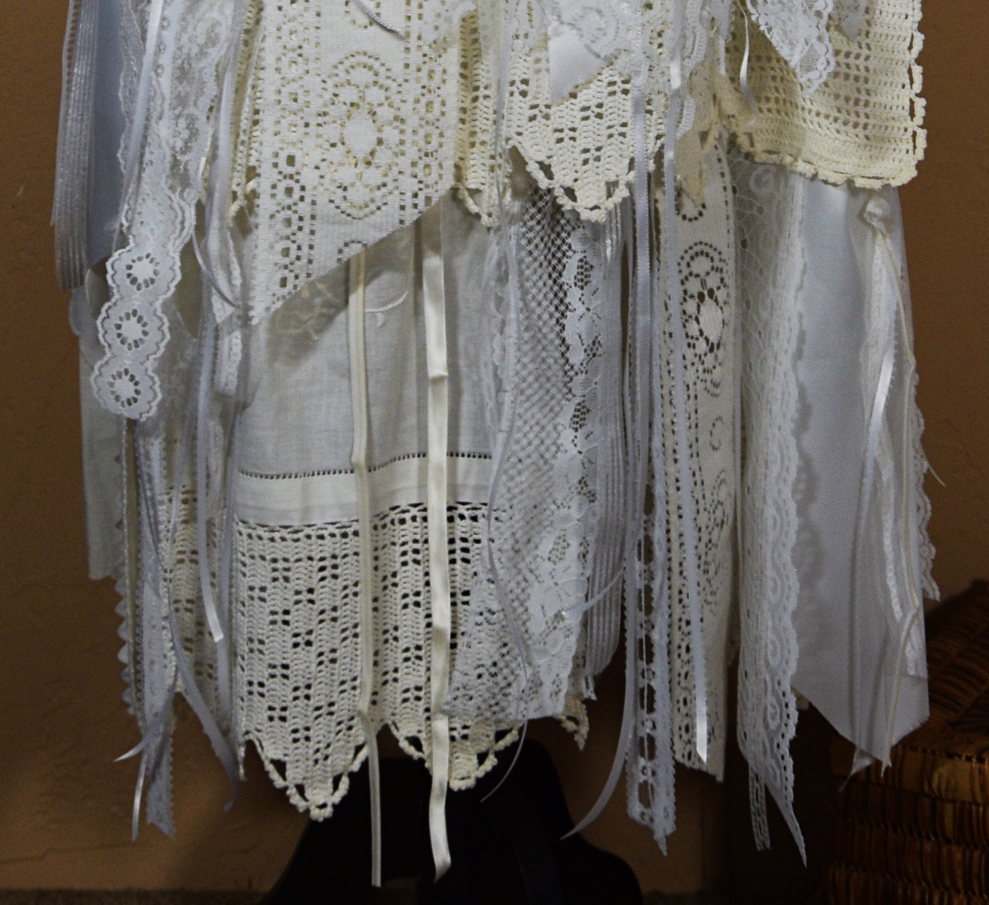 Off White/light Ivory and White Lace, Drawstring, Streamer, Wedding ...