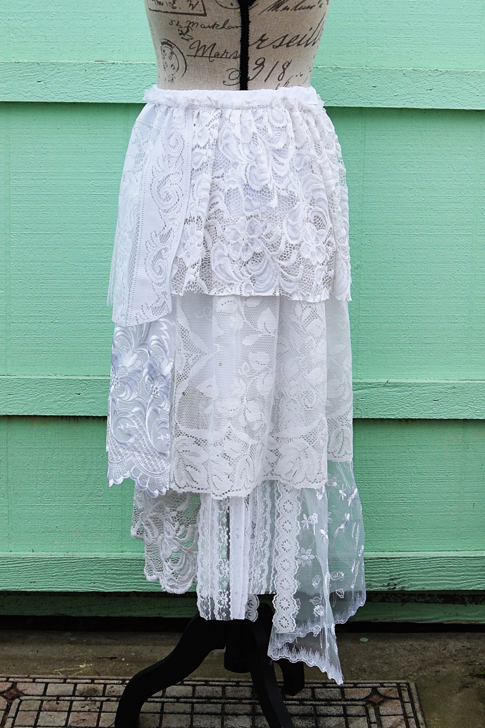 Vintage off White Lace, Asymmetrical Hem, Elastic Waistband, Wedding ...