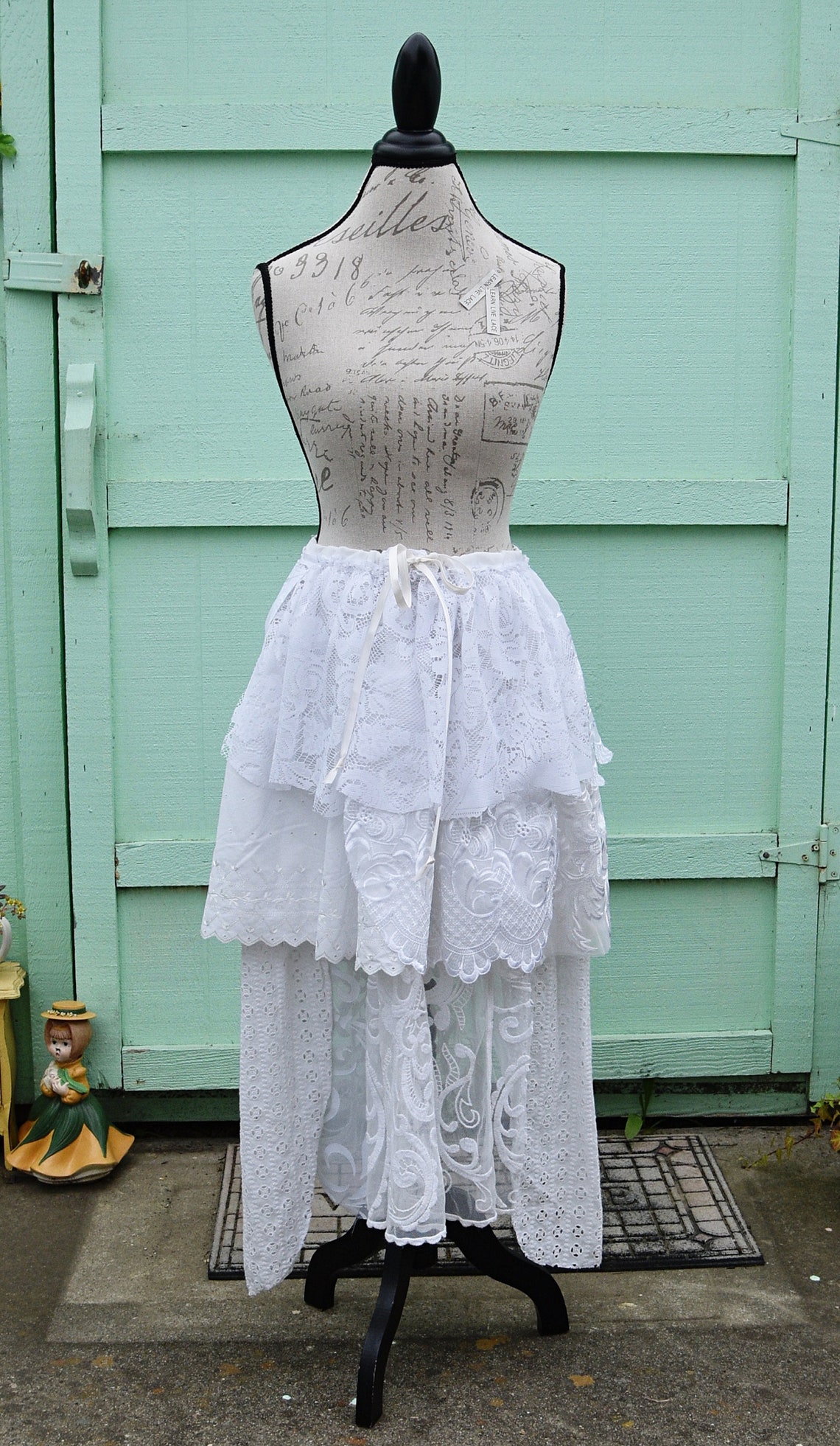 Off White and White Lace, Drawstring Layered Skirt, Great for a Wedding ...