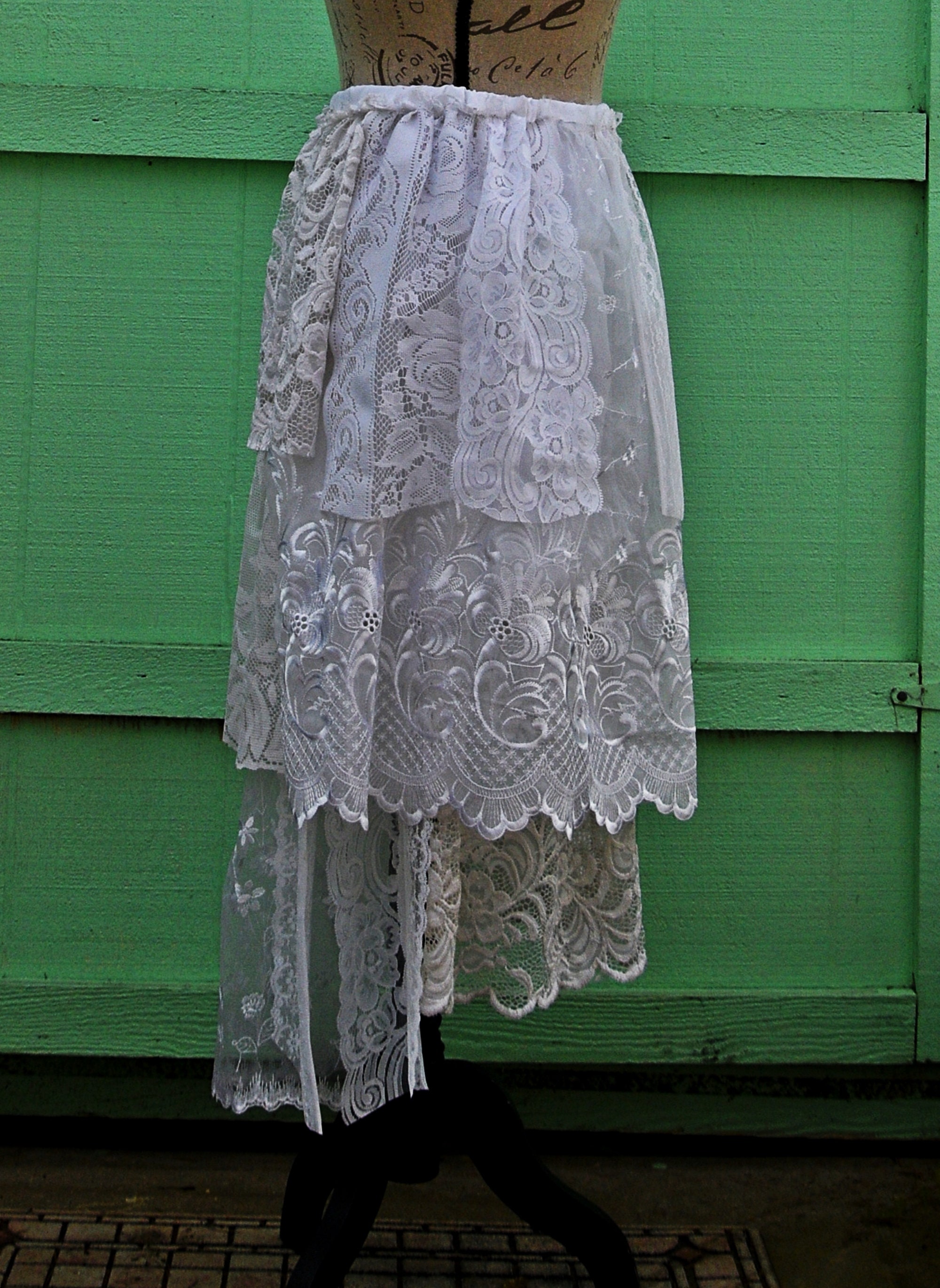Vintage off White Lace, Asymmetrical Hem, Elastic Waistband, Wedding ...