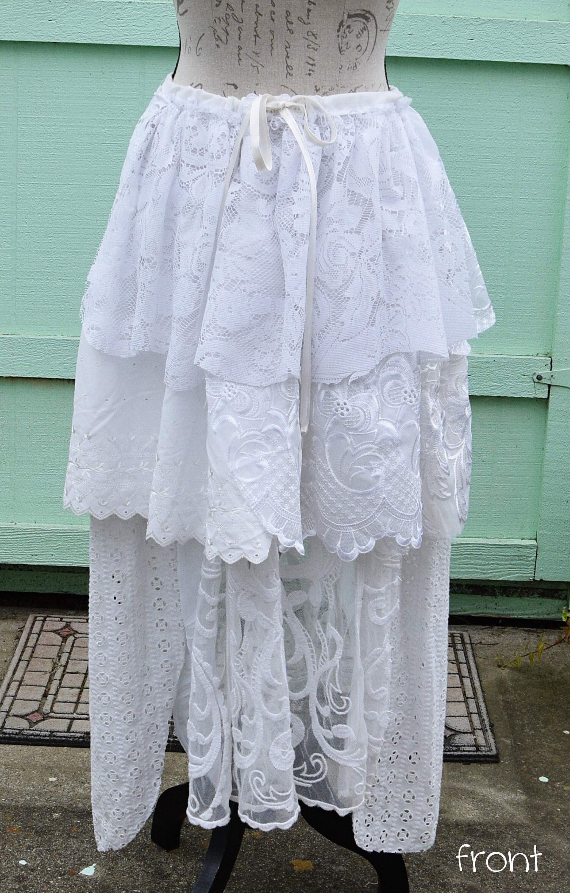 Off White and White Lace, Drawstring Layered Skirt, Great for a Wedding ...