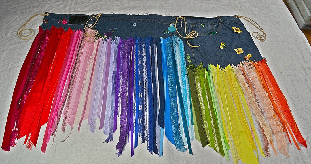 Rainbow Ribbon Denim Wrap Festival, Event Belt - Etsy