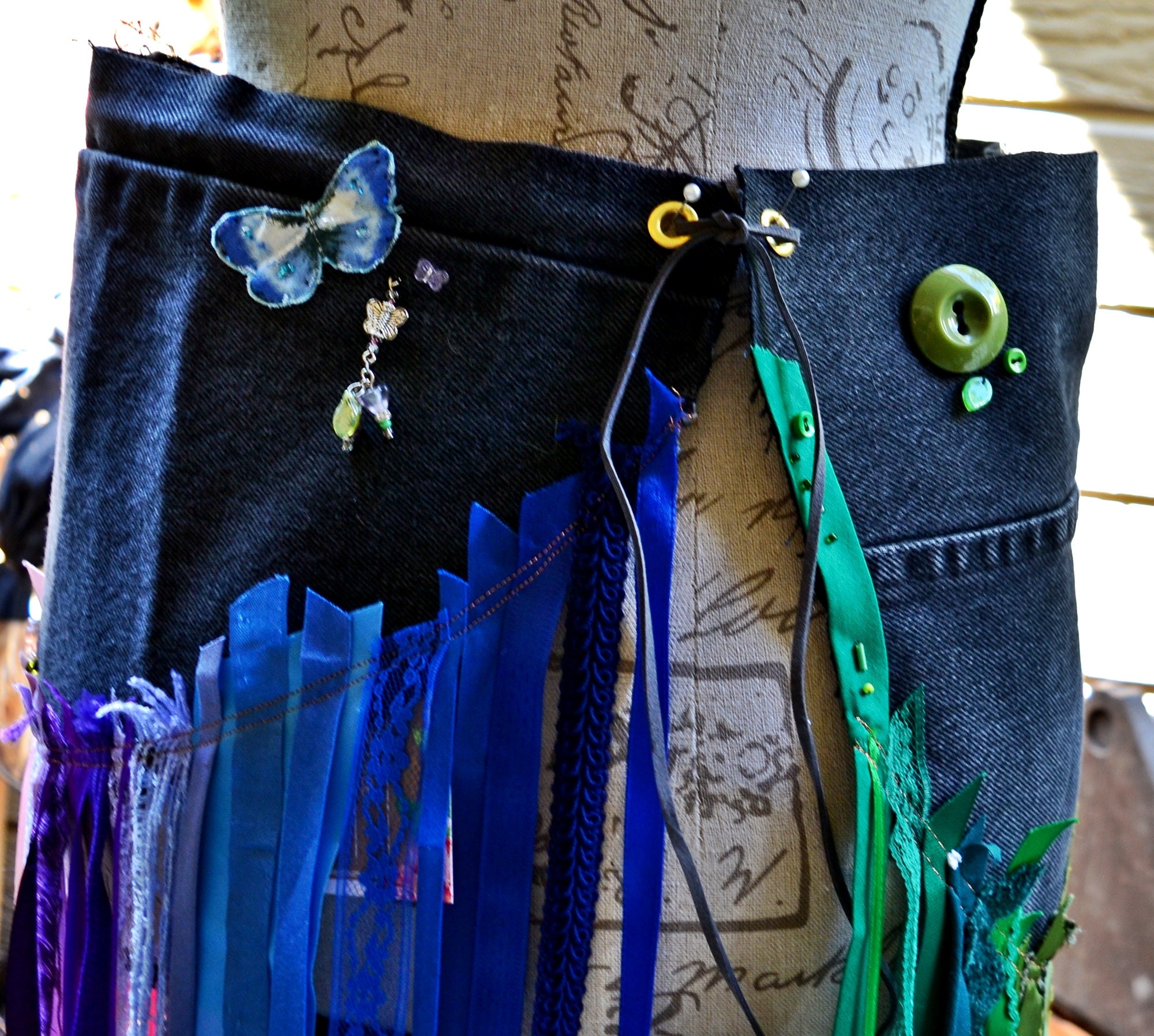 Rainbow Ribbon Denim Wrap Festival, Event Belt - Etsy