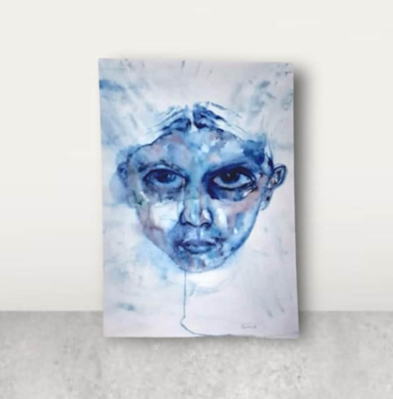 Blue Watercolour Portrait Print - Etsy