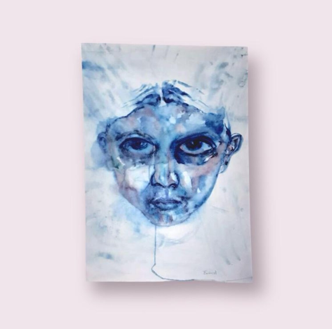 Blue Watercolour Portrait Print - Etsy