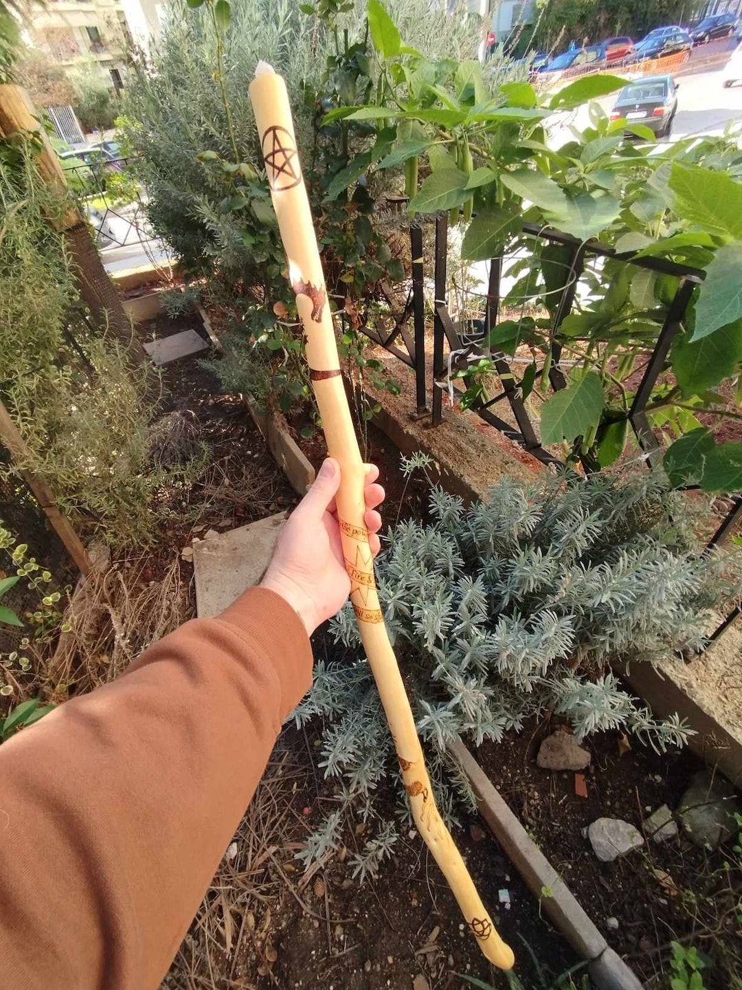 Greek Cypress Staff With a Dragon, Phoenix, Pentacle and Triquetra and ...