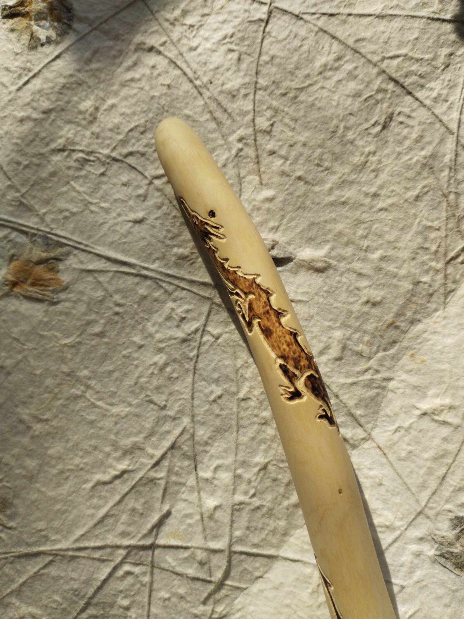Greek Cypress Wand With Dragon Carving, Kunzite Crystal, and Wood ...