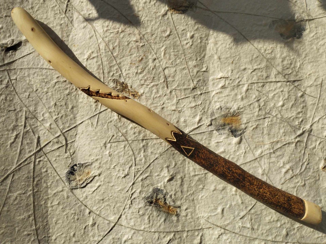 Greek Cypress Wand With Dragon Carving, Kunzite Crystal, and Wood ...