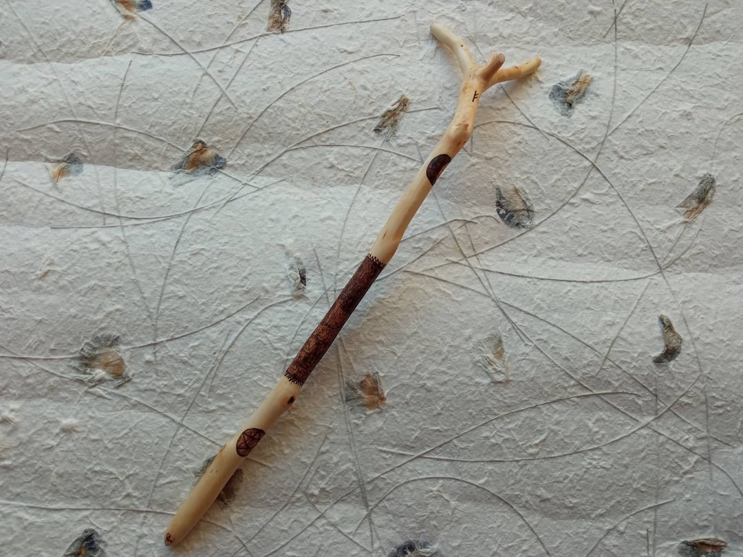 Greek Plum Wand With Runes, Moon and Pentacle Tool for Witchcraft ...