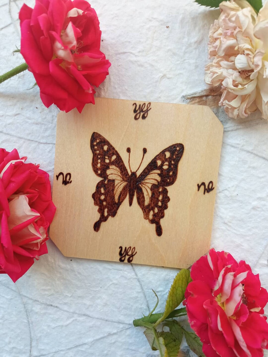 Handmade Pendulum Board With Wood-burned Butterfly Design, Yes and No ...