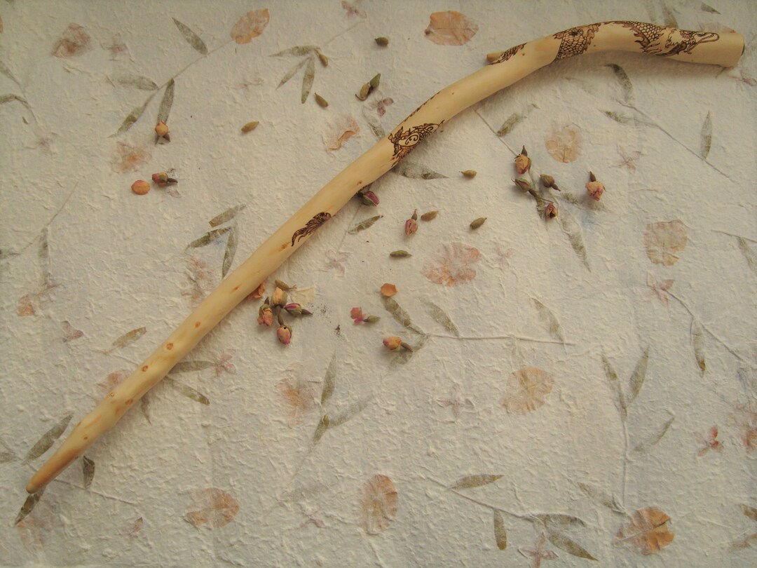 Greek Cypress Staff With Chinese Dragon Design and Tiger's Eye Crystal ...