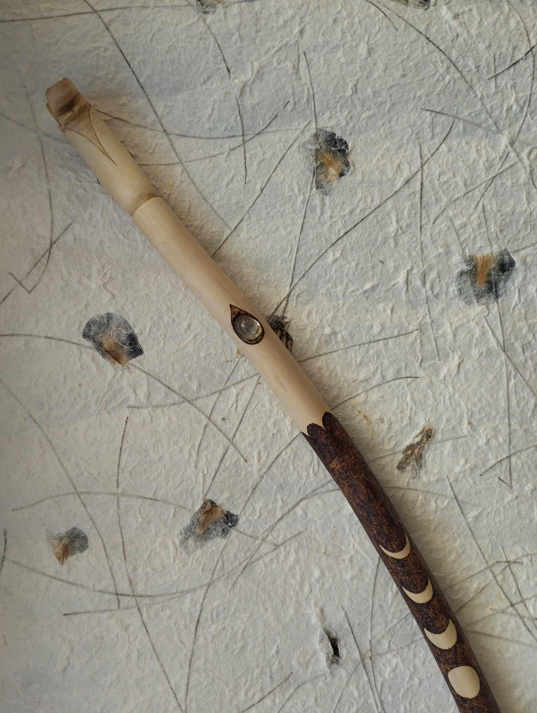 Greek Olive Short Staff With Frog Carving, Moon Phases and Quartz ...