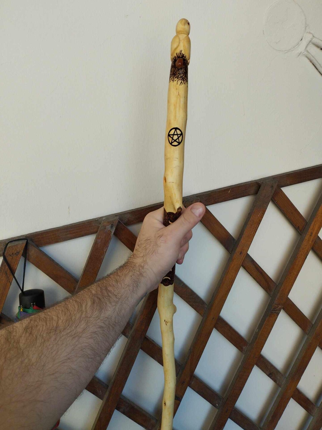 Greek Plum Staff With Phoenix-bird Carving, Pentacle, Moon Phases ...