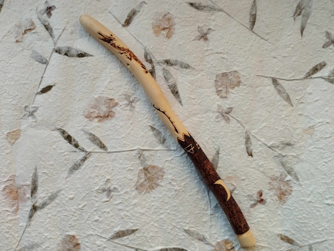 Greek Cypress Wand With Dragon Carving, Kunzite Crystal, and Wood ...