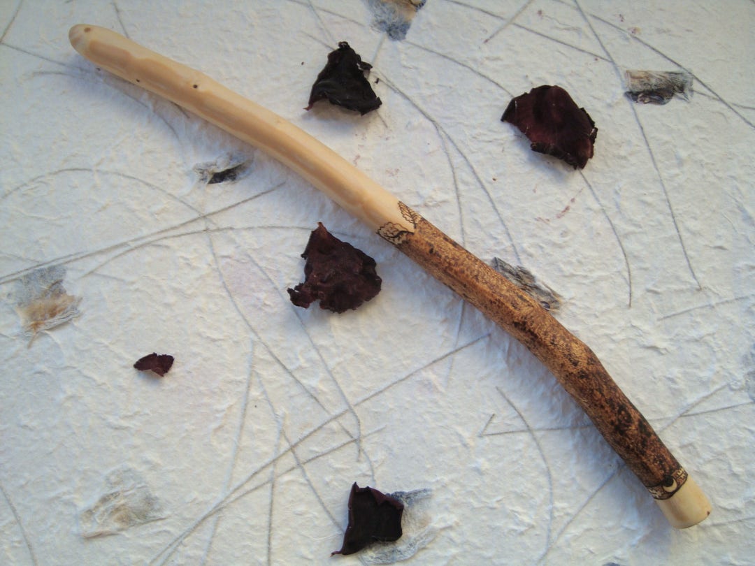 Greek Cedar Wand With Moon and Leaves Pattern - Tool for Witchcraft ...