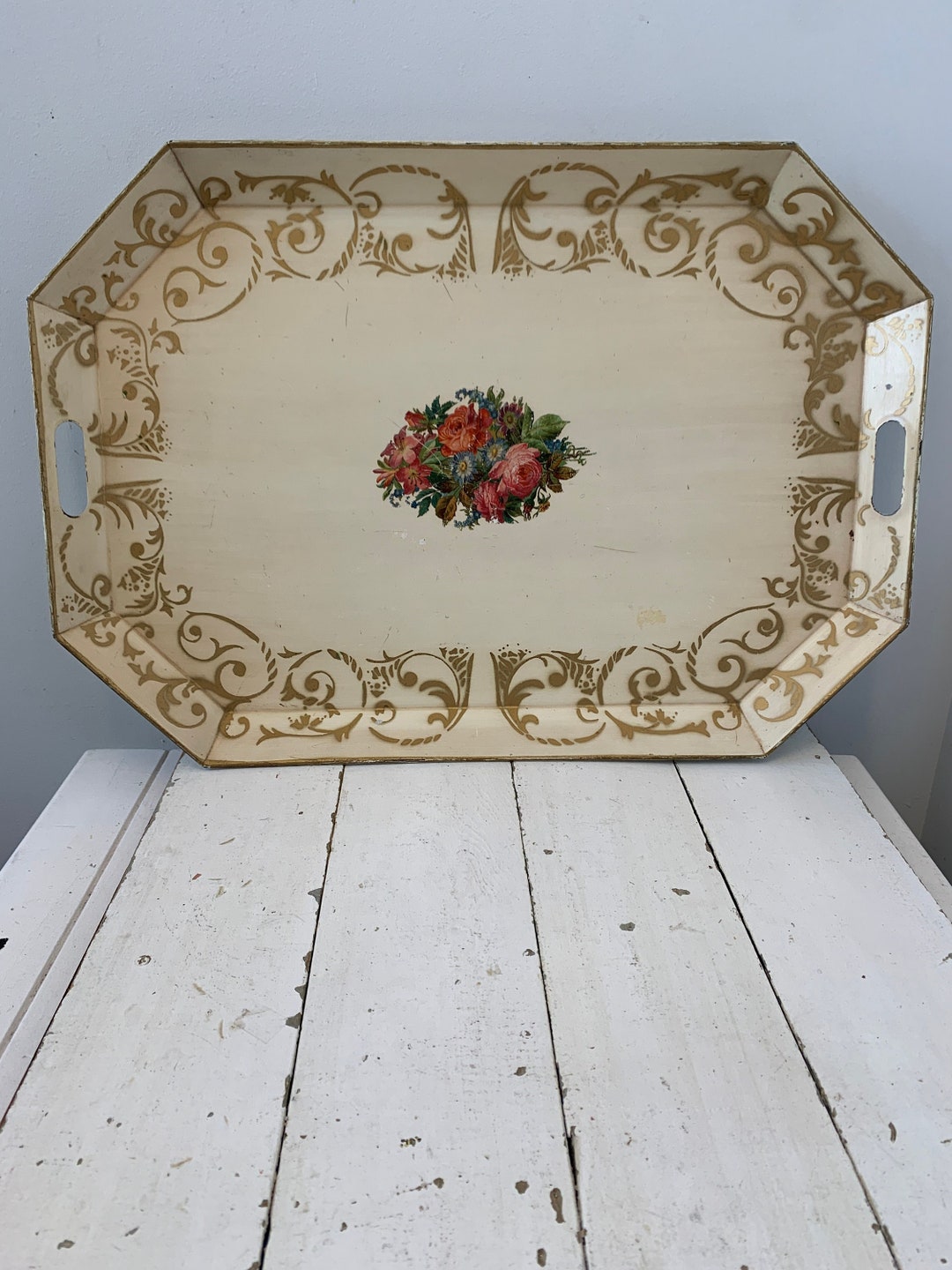 Extra Large Tole Serving Tray Stencil Art With Floral Art - Etsy
