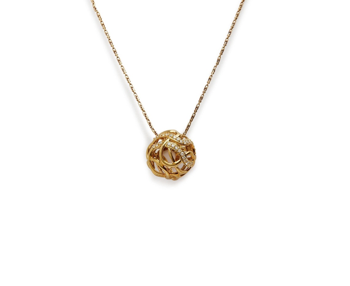 Vintage 18KT and Diamond Orb Necklace - Etsy