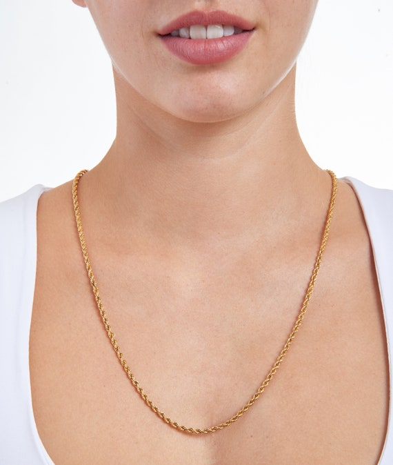 Vintage Solid 18KT Gold 28 Inch Rope Chain - Gem