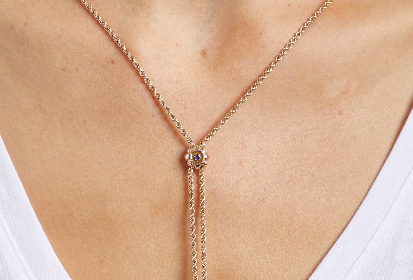 Antique 14KT and Sapphire Rope Slide Chain - Etsy