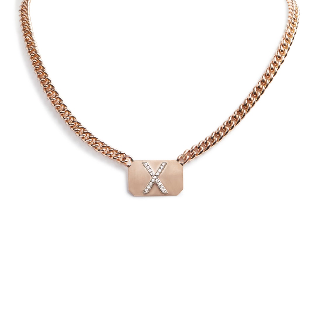Custom Diamond and Antique Rose Gold "x" Necklace - Etsy