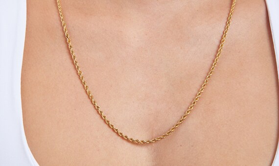 Vintage Solid 18KT Gold 28 Inch Rope Chain - Gem