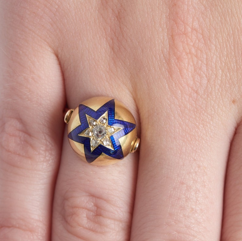 Antique Bombe Shaped Enamel and Old Euro Star Ring - Etsy