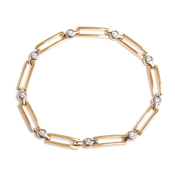 Vintage 18KT Squared Link & Diamond Bracelet - Etsy